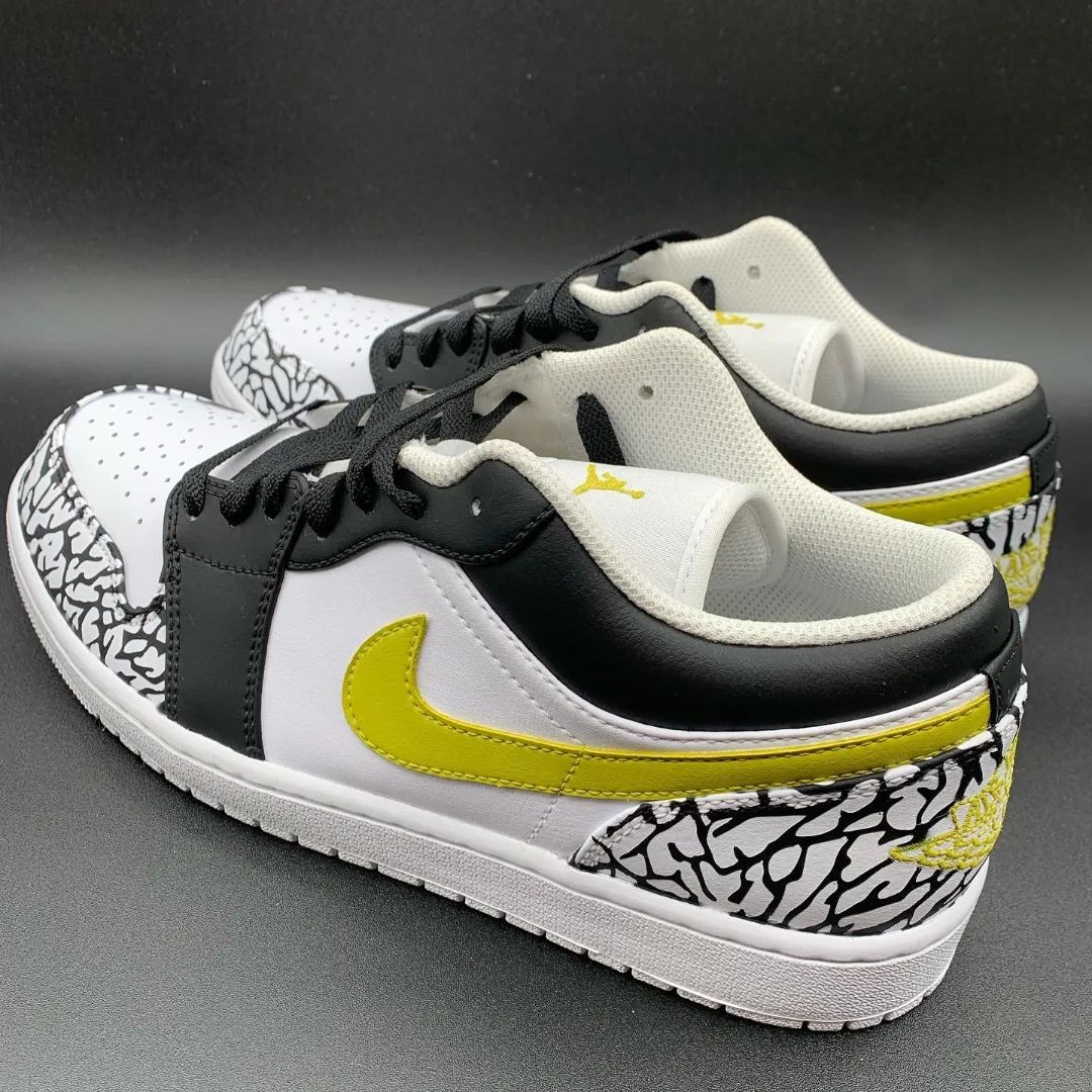 Custom Air Jordan 1 Black Cracks Yellow-green Swoosh – Lilaccustom