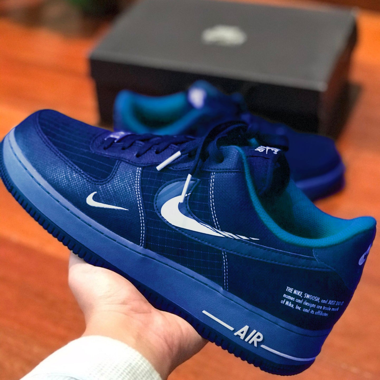 Custom Air Force 1 Dark Blue White Fonts Grid – Lilaccustom