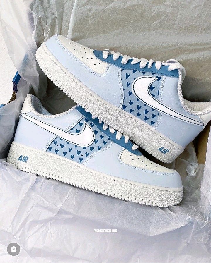 Custom Air Force 1 Baby Blue Navy Heart Pattern – Lilaccustom