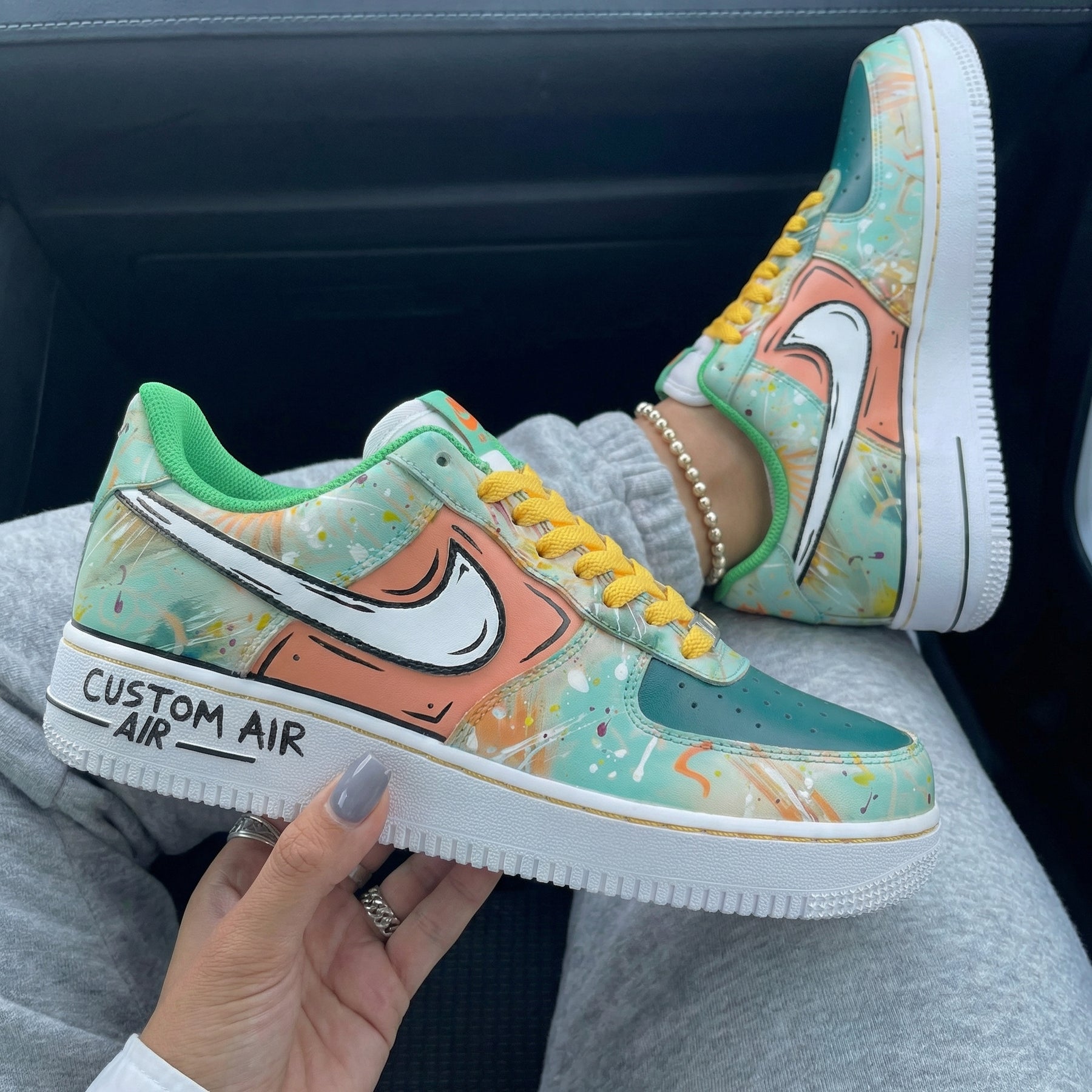 Custom Air Force 1 Green Peach Splash - paint Design – Lilaccustom