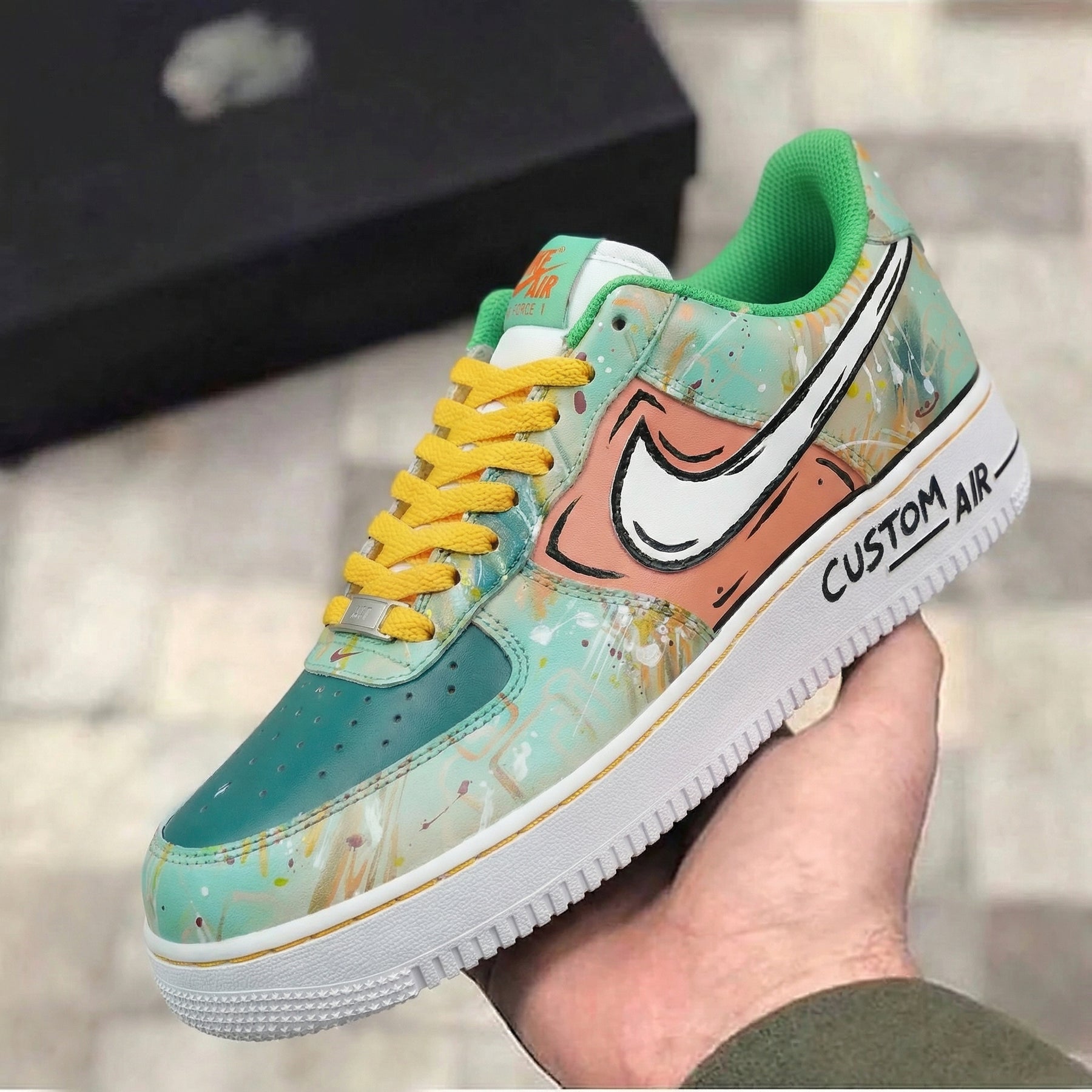 Custom Air Force 1 Green Peach Splash - paint Design – Lilaccustom
