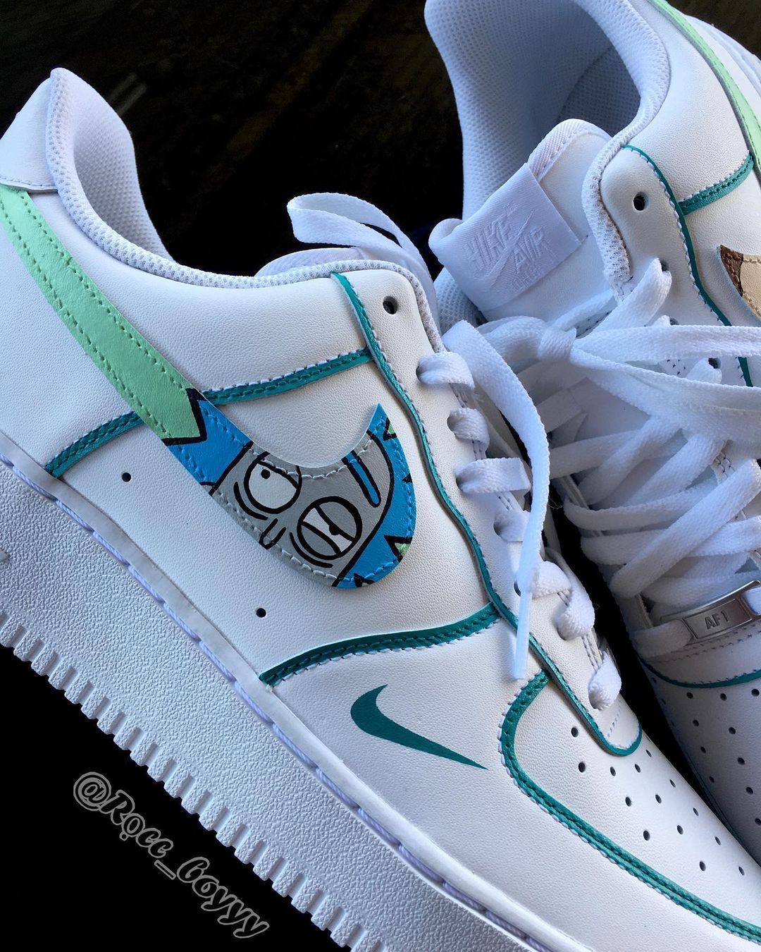 Custom Air Force 1 Mint Teal Cartoon Pattern – Lilaccustom