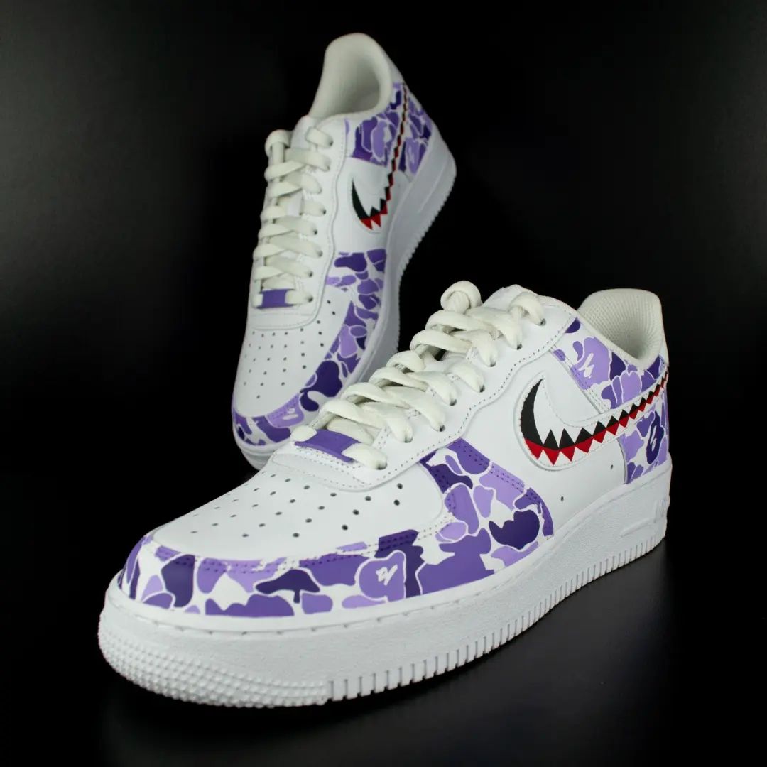 Custom Air Force 1 Purple Camo with Shark Teeth Design – Lilaccustom