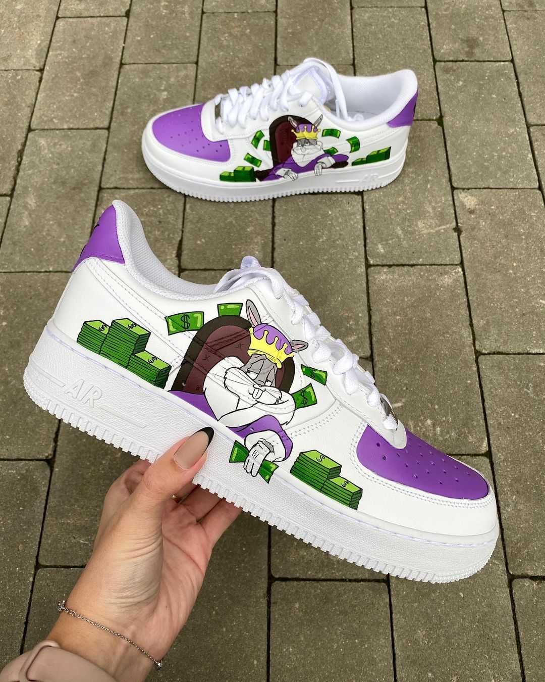 Custom Air Force 1 Purple Green Looney Tunes LV Design – Lilaccustom