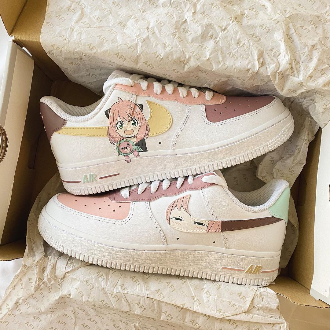Custom Air Force 1 White Baby Pink Anime Character Design – Lilaccustom
