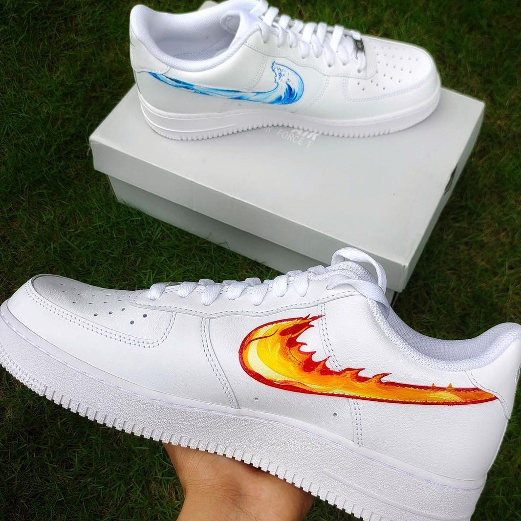 Custom Air Force 1 White With Wave And Flame Patterns – Lilaccustom