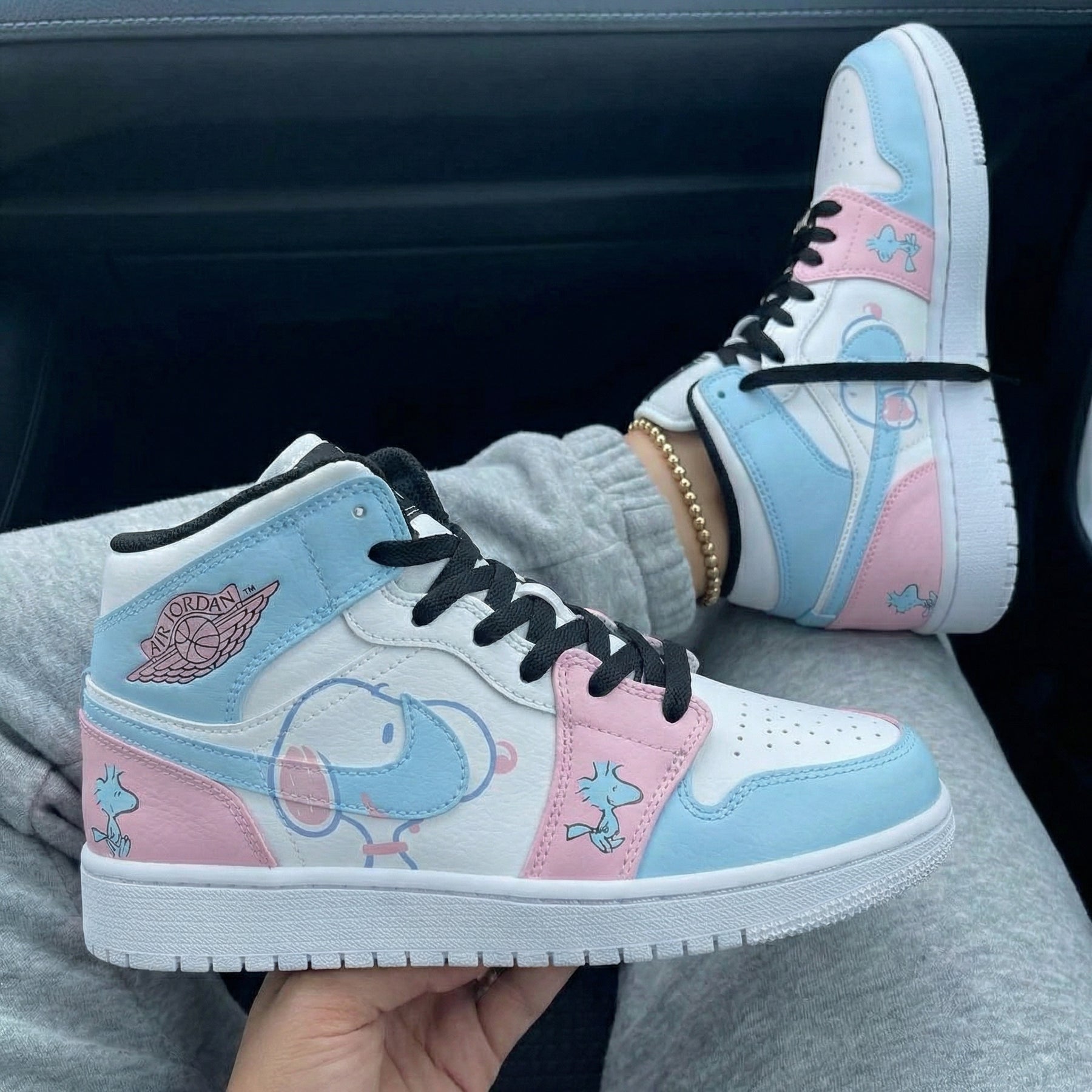 Custom Air Jordan 1 Baby Blue Pink Snoopy Design – Lilaccustom