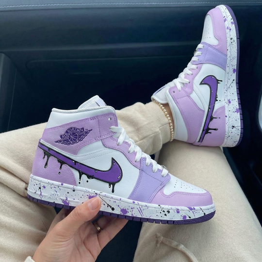 Custom Air Jordan 1 Baby Purple White Drip And Splatter Design ...