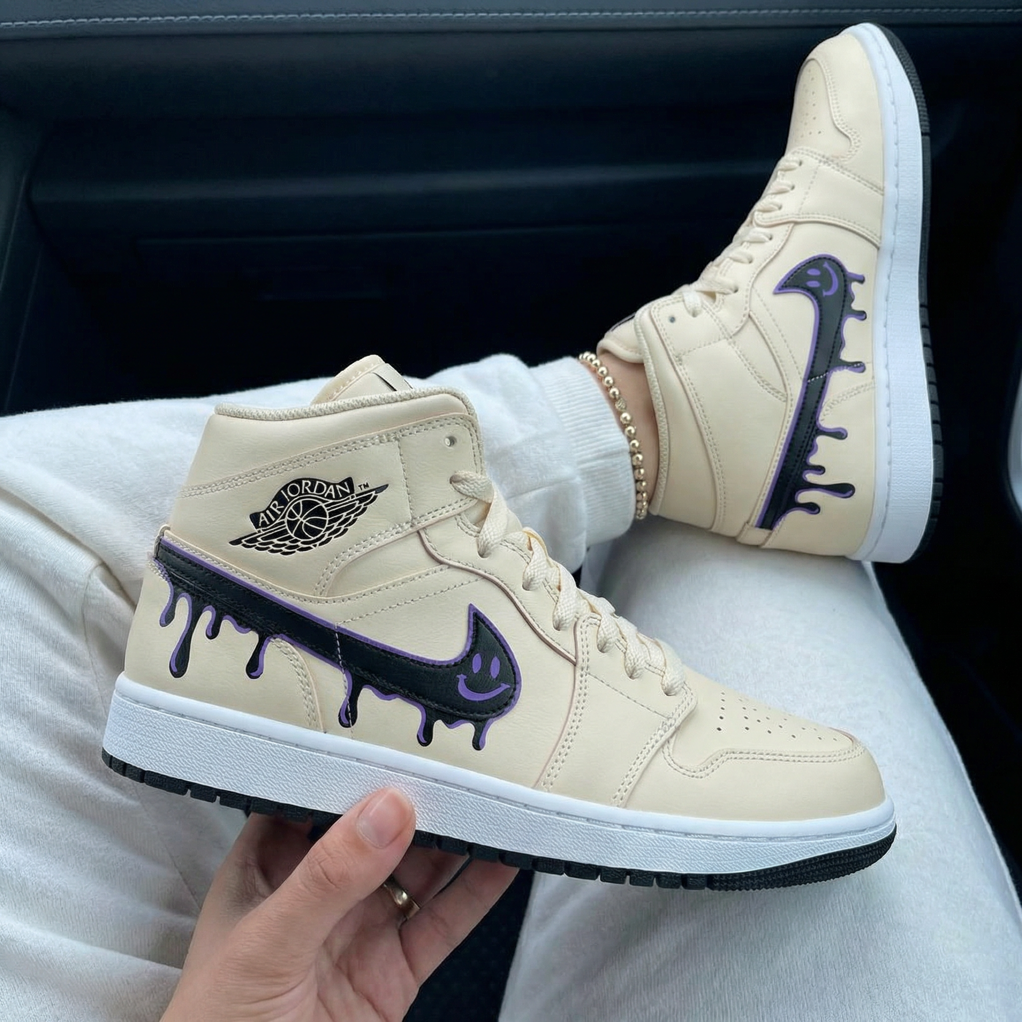 Custom Air Jordan 1 Beige Purple Dripping Design – Lilaccustom