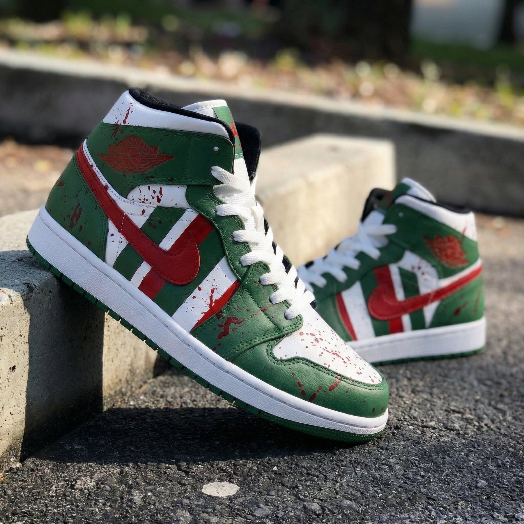 Custom Air Jordan 1 Green Red Blood - Splatter Design – Lilaccustom