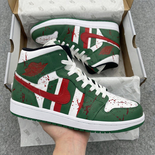 Custom Air Jordan 1 Green Red Blood - Splatter Design – Lilaccustom