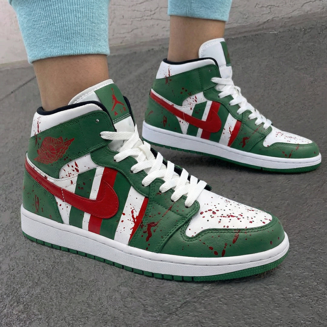 Custom Air Jordan 1 Green Red Blood - Splatter Design – Lilaccustom