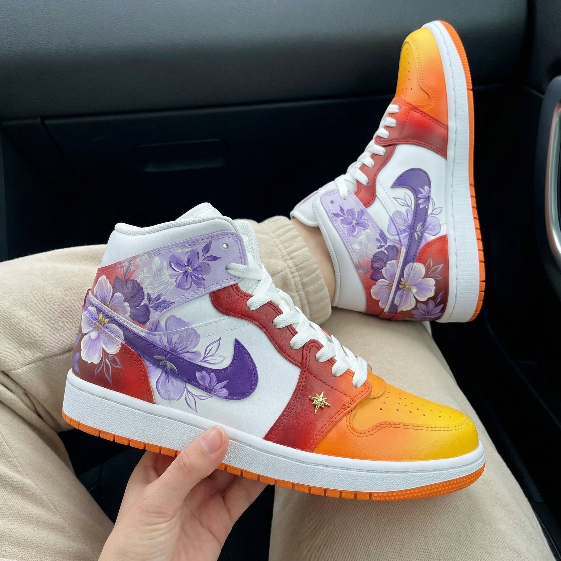 Custom Air Jordan 1 Orange Red with Floral Patterns – Lilaccustom