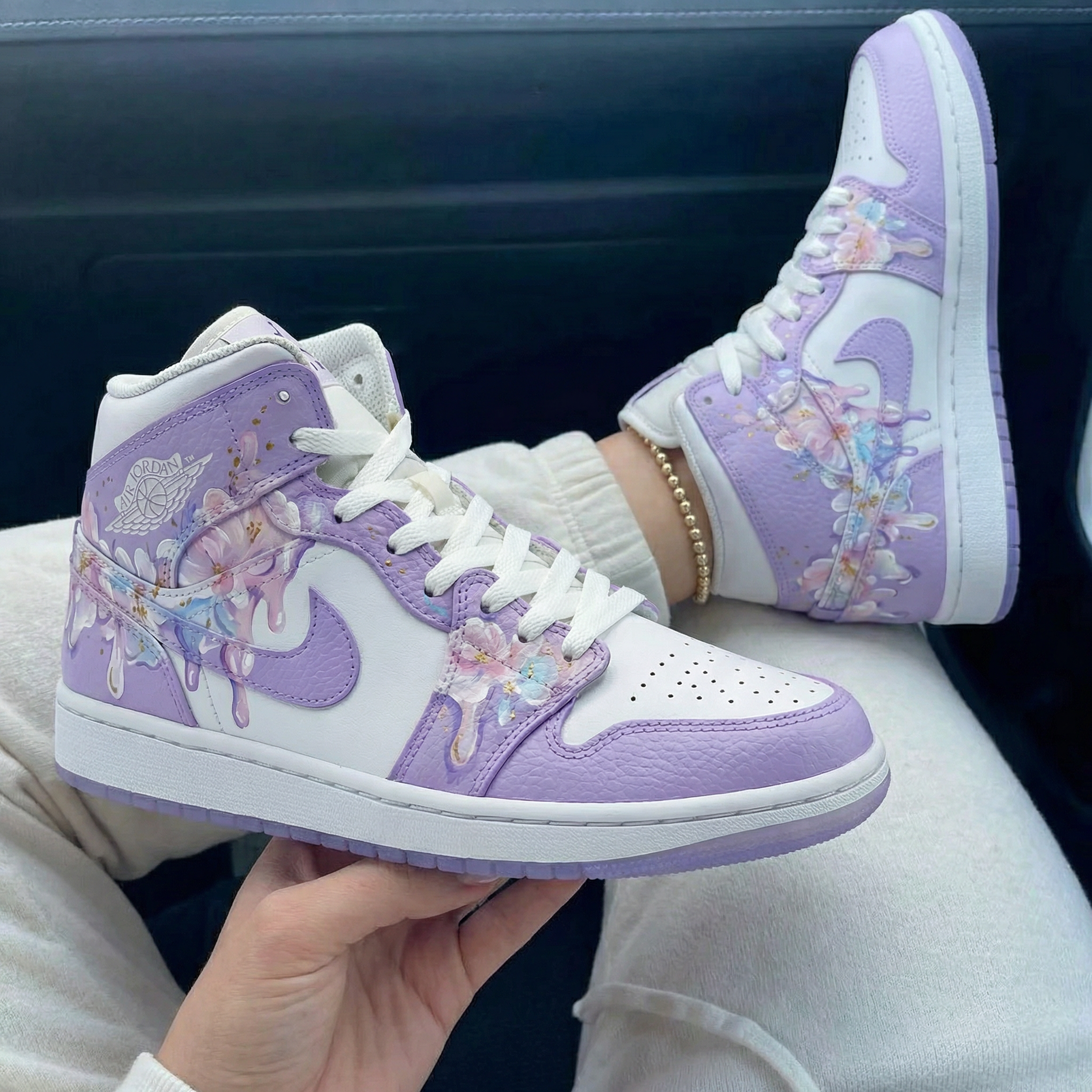Custom Air Jordan 1 Purple White Floral Design – Lilaccustom