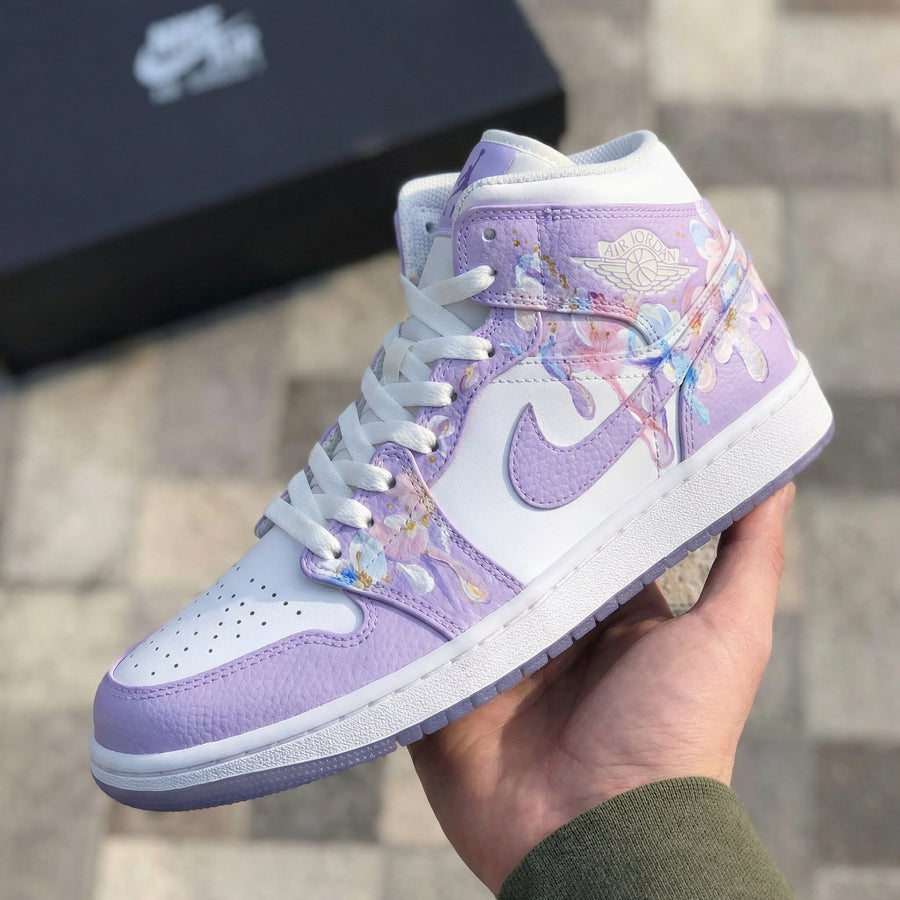 Custom Air Jordan 1 Purple White Floral Design – Lilaccustom