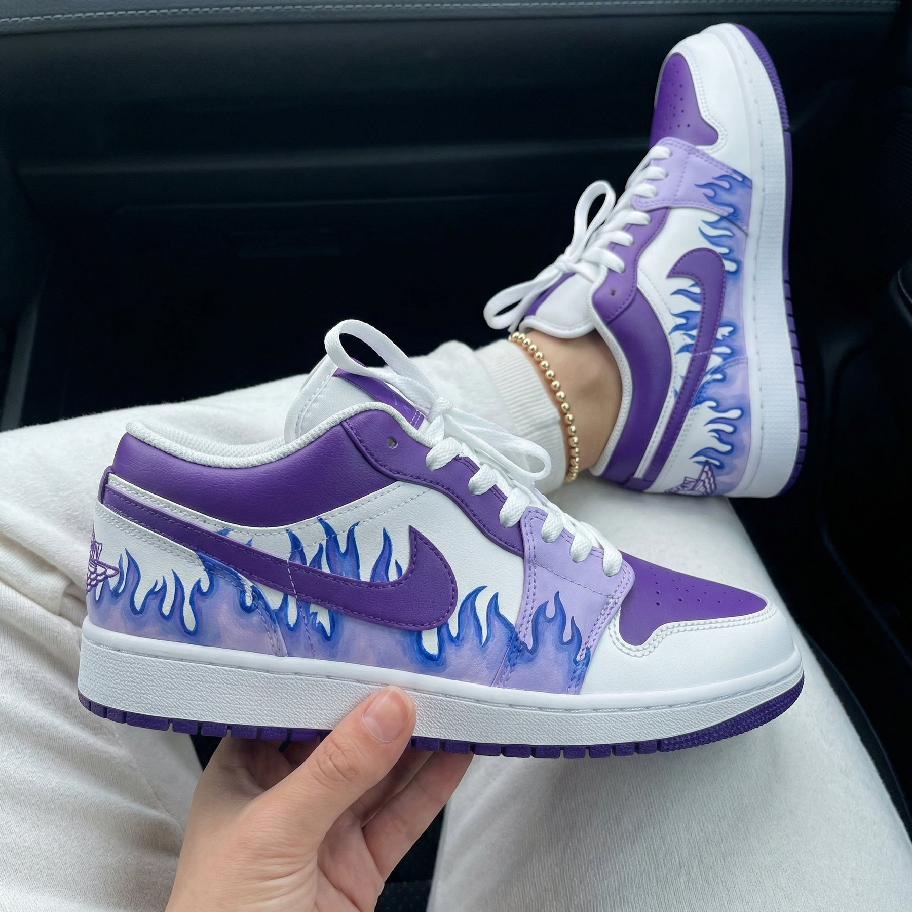 Custom Air Jordan 1 Purple White with Blue Flame Design – Lilaccustom