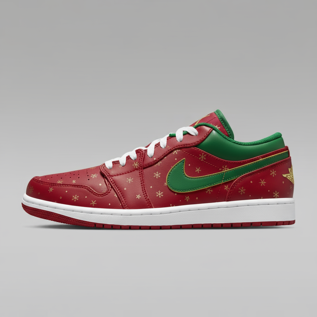 Custom Air Jordan 1 Red Green With Snowflake Pattern Christmas ...