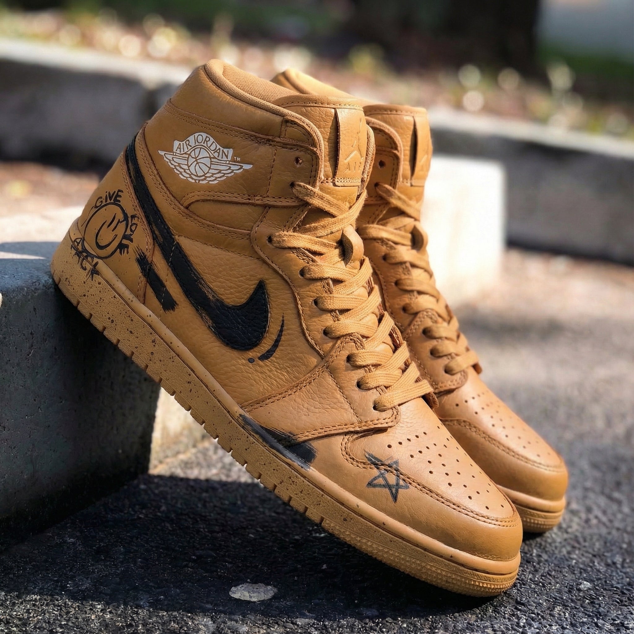 Custom Air Jordan 1 Tan Graffiti Design – Lilaccustom