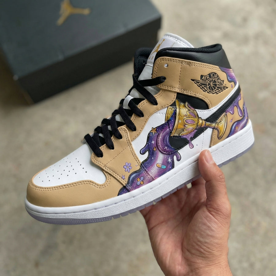 Custom Air Jordan 1 Tan White Purple Magic Pattern – Lilaccustom