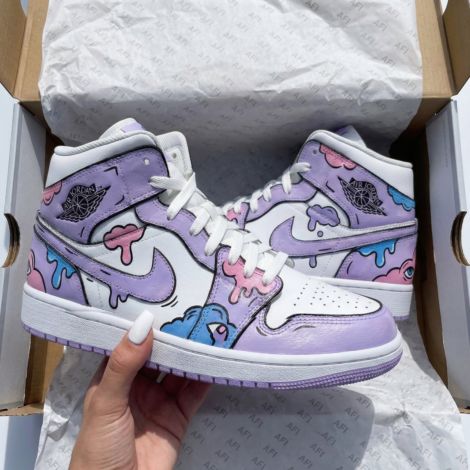 Custom Air Jordan 1 White Purple Pink Cartoon Pattern – Lilaccustom