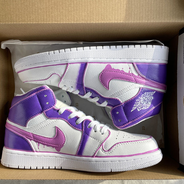 Custom Air Jordan 1 White Purple Pink Splash Design – Lilaccustom