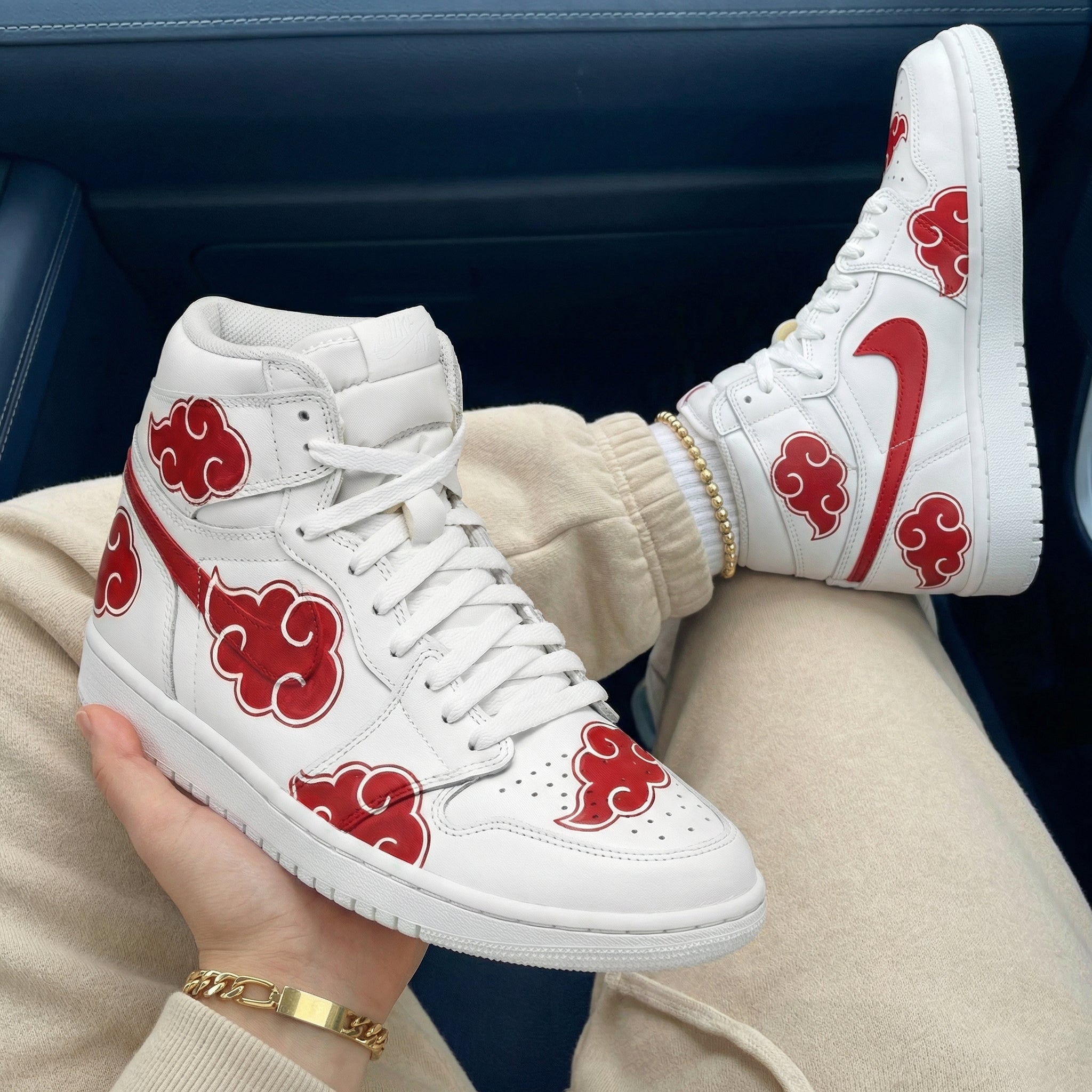 Custom Air Jordan 1 White Red Akatsuki Clouds – Lilaccustom