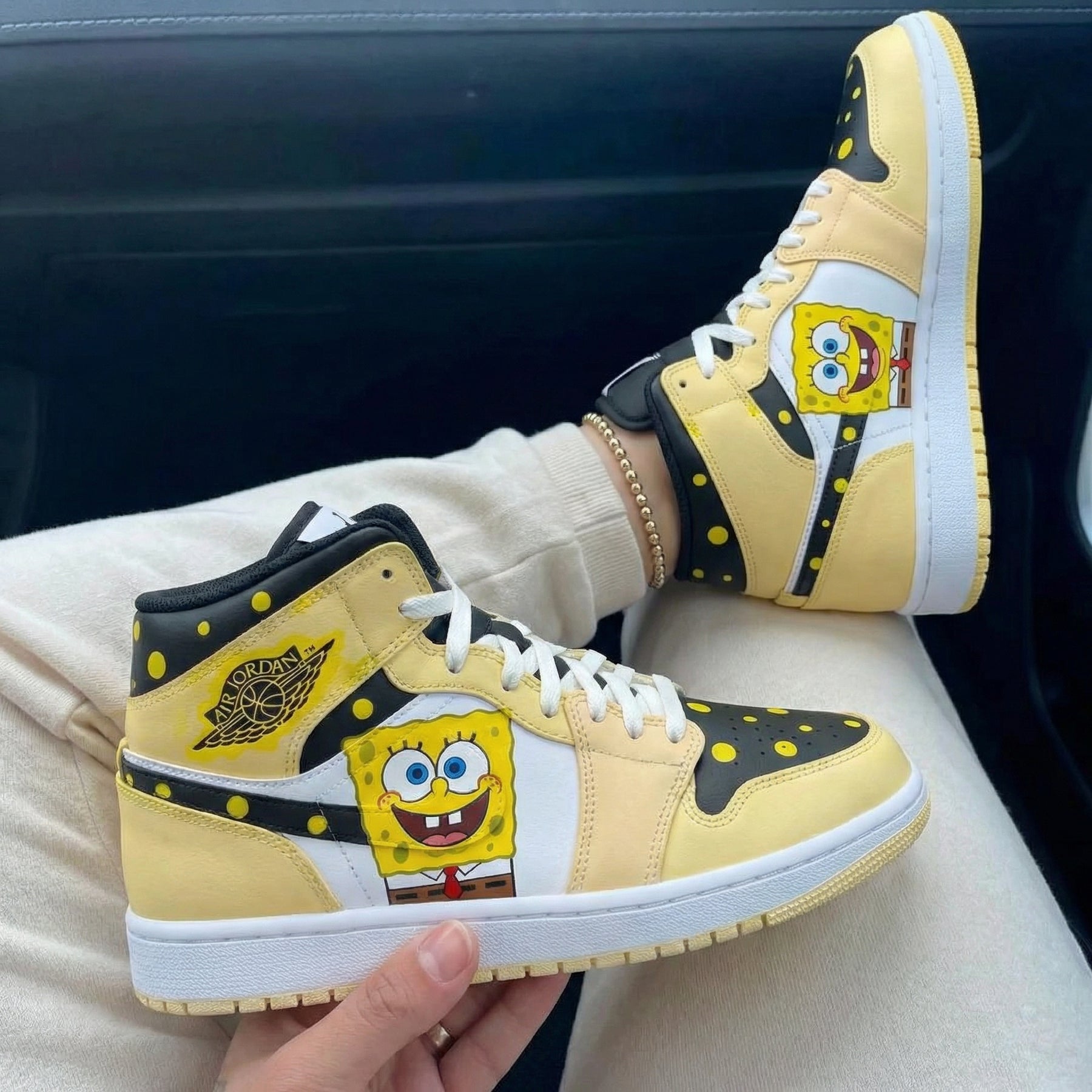 Custom Air Jordan 1 Yellow Black SpongeBob Design – Lilaccustom