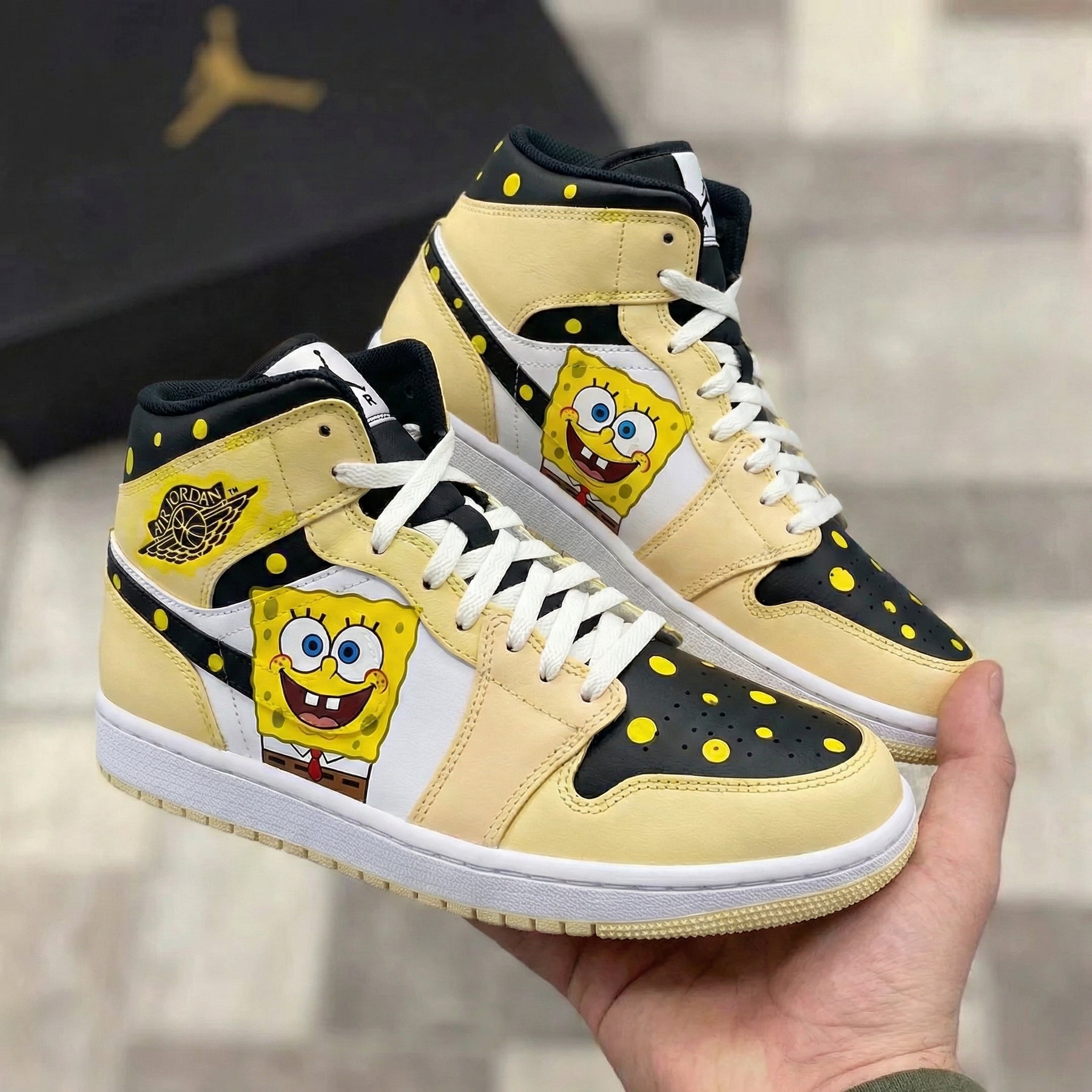 Custom Air Jordan 1 Yellow Black SpongeBob Design – Lilaccustom