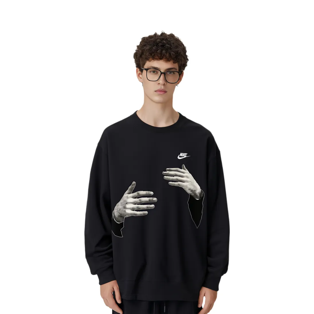 Custom Nike Sweatshirt Black With HAnds Pattern – Lilaccustom