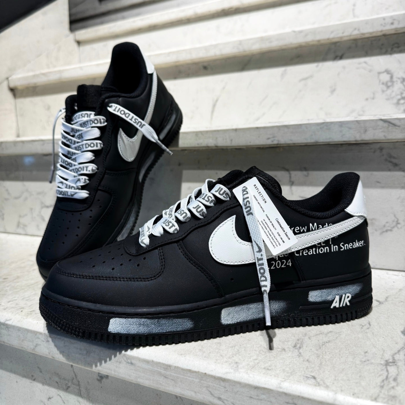 Custom Air Force 1 Black White Fonts Reflective Laces – Lilaccustom
