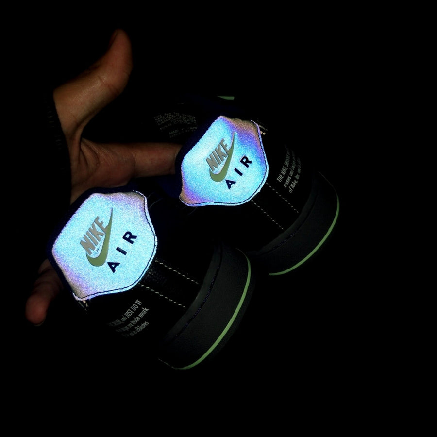 Custom Air Force 1 Black Purple Double Matcha Green Swoosh Reflective ...