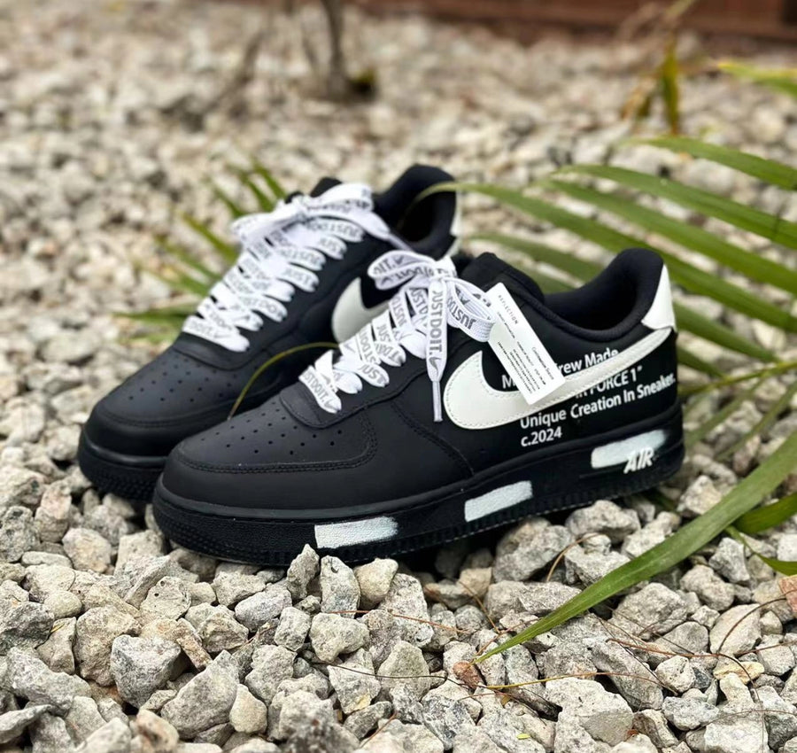 Custom Air Force 1 Black White Fonts Reflective Laces – Lilaccustom