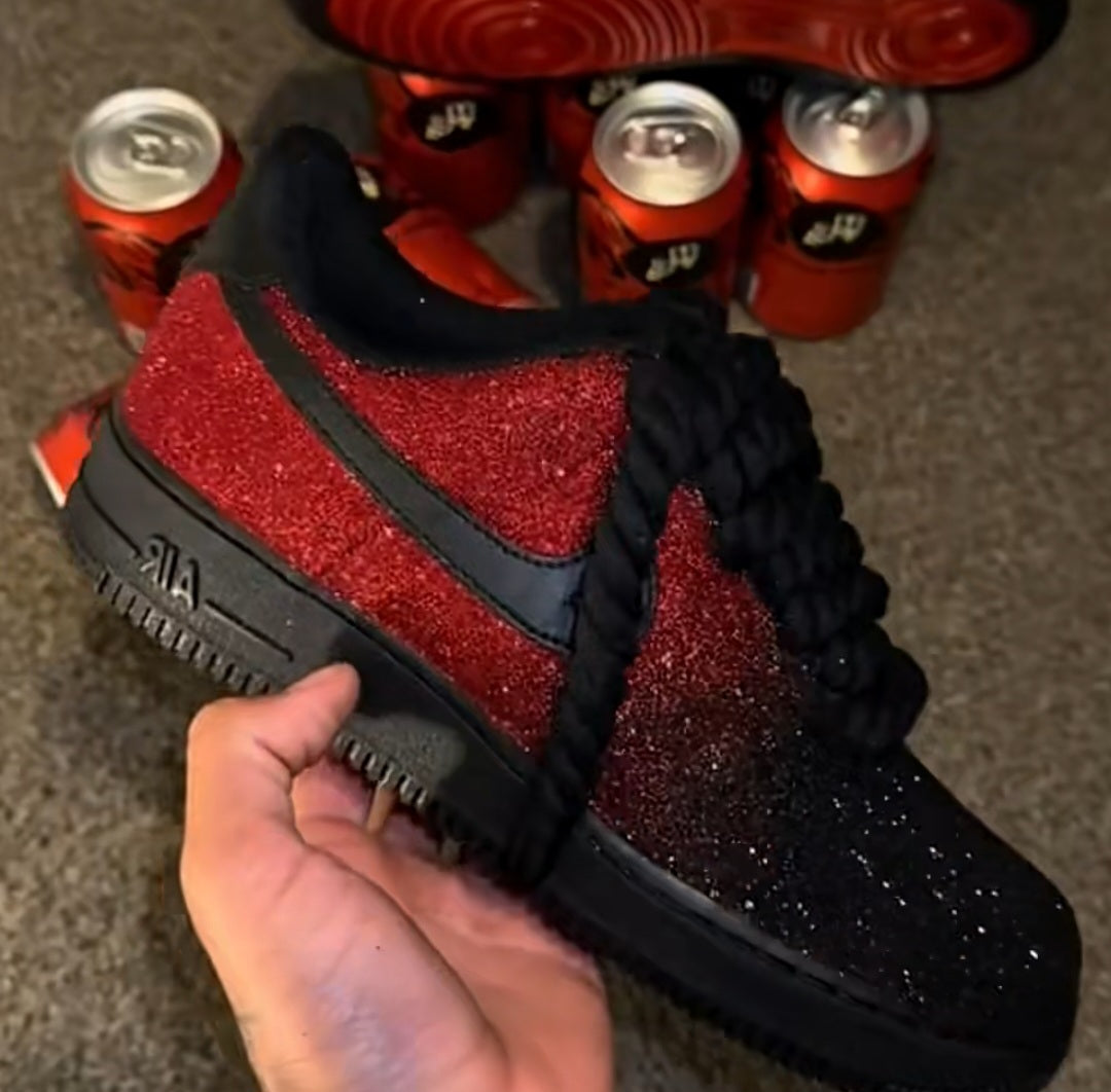 Custom Air Force 1 Black Red With The Glitter – Lilaccustom