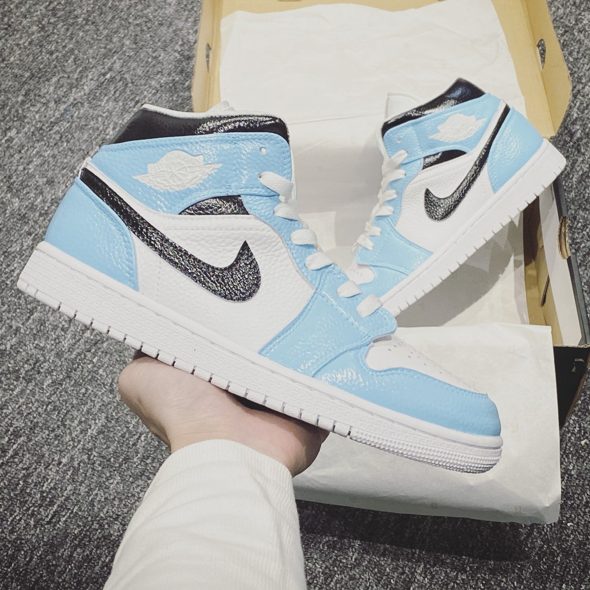 Custom Air Jordan 1 Baby Blue Black – Lilaccustom